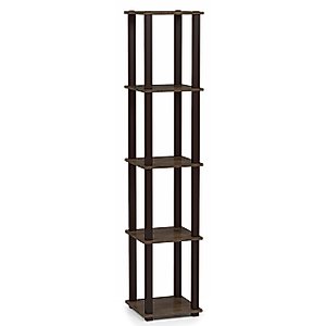 FURINNO Turn-S-Tube 5-Tier Corner Square Rack Display Shelf, Walnut/Brown