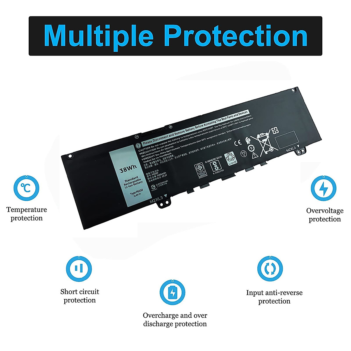 EBKK 38Wh F62G0 39DY5 Battery for Dell Inspiron 13 7000 7373 7370 7380 7386 2-in-1 5370 P83G P83G001 P83G002 P87G001 P83G002 P87G Vostro 13-5370-D1505G R1605S D1525S D1605S Series F62GO CHA01 RPJC3