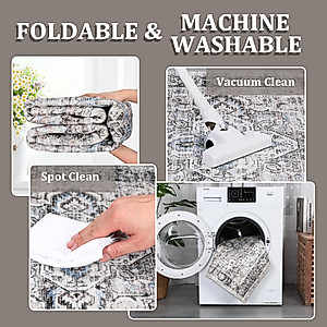 2x6 Runner Rug, Brown Vintage Distressed Washable Rug Runner for Hallway Laundry Room, Ultra-Thin Soft Non-Slip Kitchen Runner Rug for Entryway Bedroom (Brown, 2'x6')