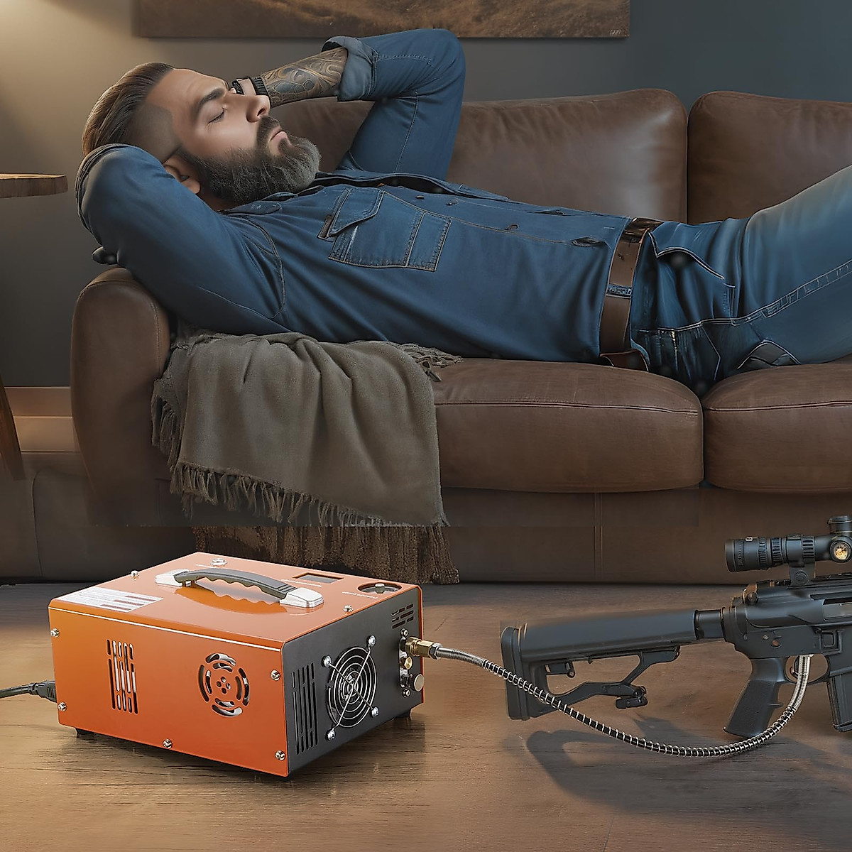 VEVOR PCP Air Compressor, 4500PSI Portable PCP Airgun Compressor with Built-in Converter, Auto-Stop | DC12V/AC120V | Oil & Water-Free Paintball Tank Compressor Pump for Air Rifle, Scuba Diving Bottle