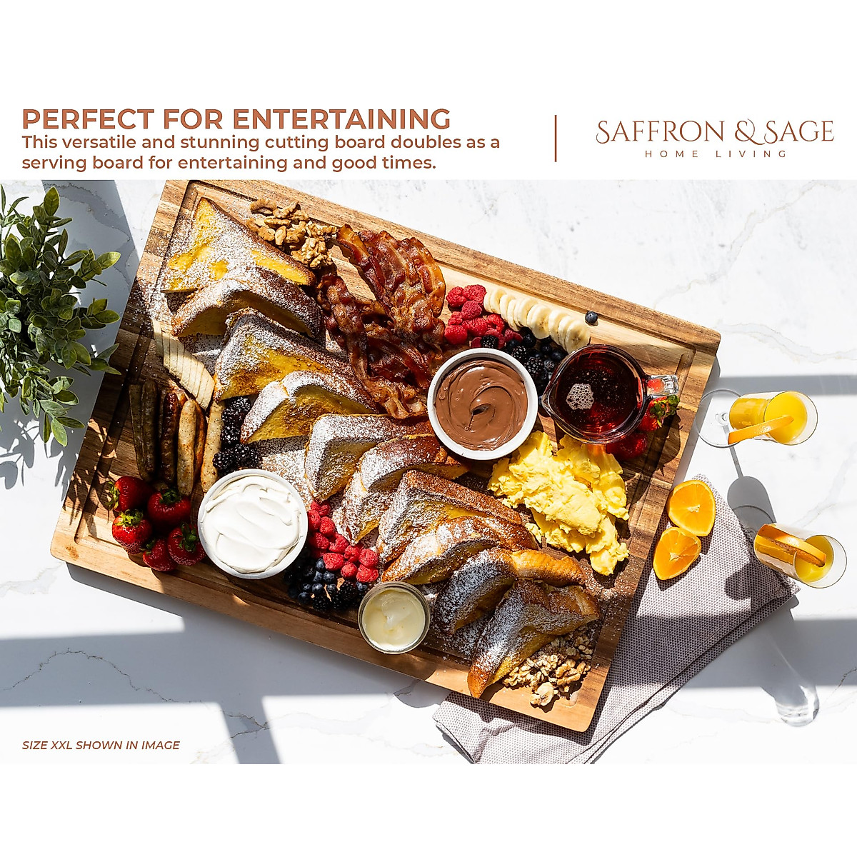 Saffron & Sage Extra Large Wood Cutting Board - Thick 23 x 17 x 1.5 Inch Acacia Wooden Cutting Boards for Kitchen use with Deep Juice Groove, Reversible Chopping Board Doubles as a Charcuterie Board