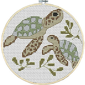 Awesocrafts Cross Stitch Kits Little Turtle Looking for Mom 11CT Stamped Patterns Easy Cross Stitching Embroidery Needlework Kit Supplies (Turtle)