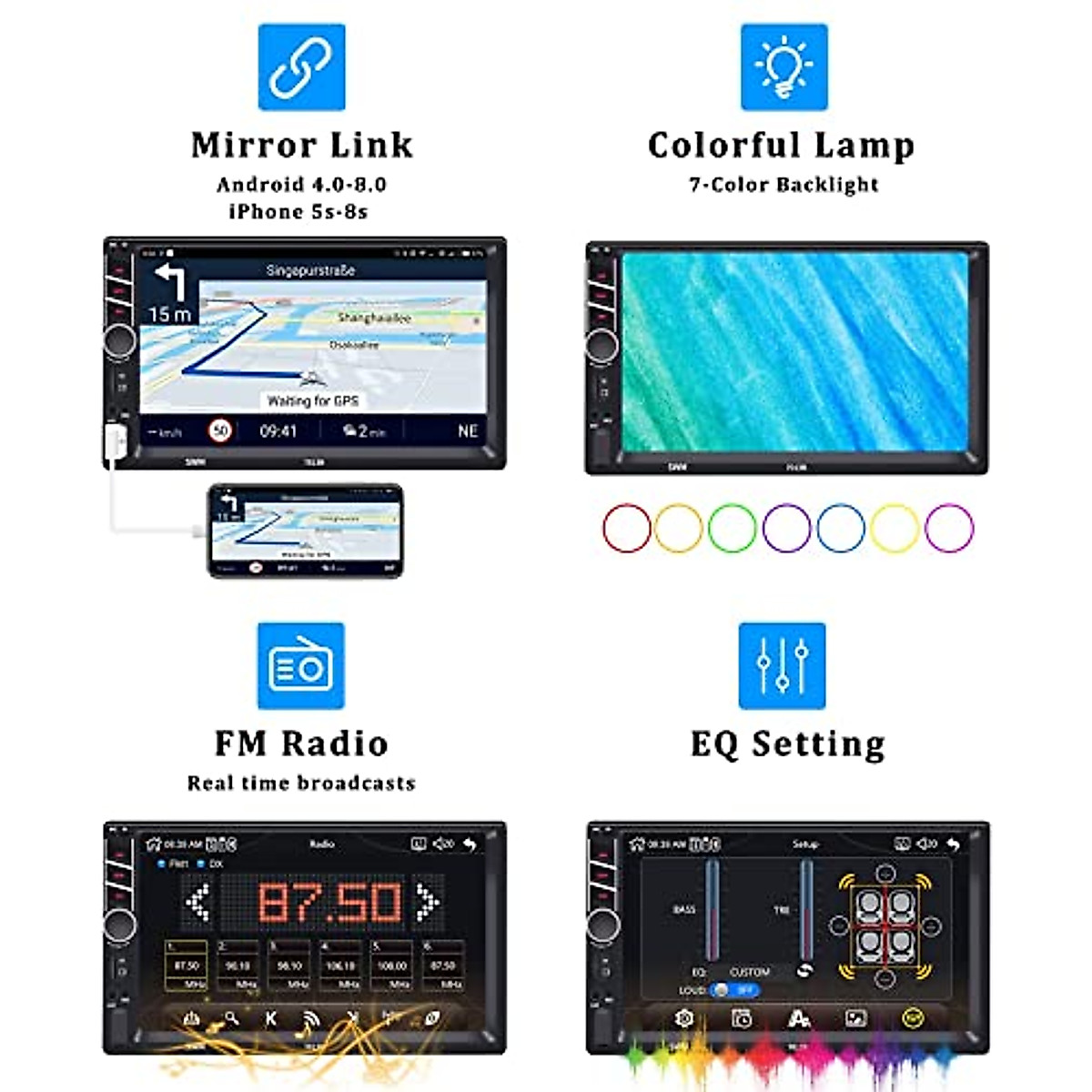 Double Din Car Stereo Compatible with Apple Carplay CAMECHO 7 Inch HD Touchscreen Radio with Bluetooth and Backup Camera, Remote Control, Phone Mirror Link,USB TF AUX Input, SWC, FM Audio Receivers