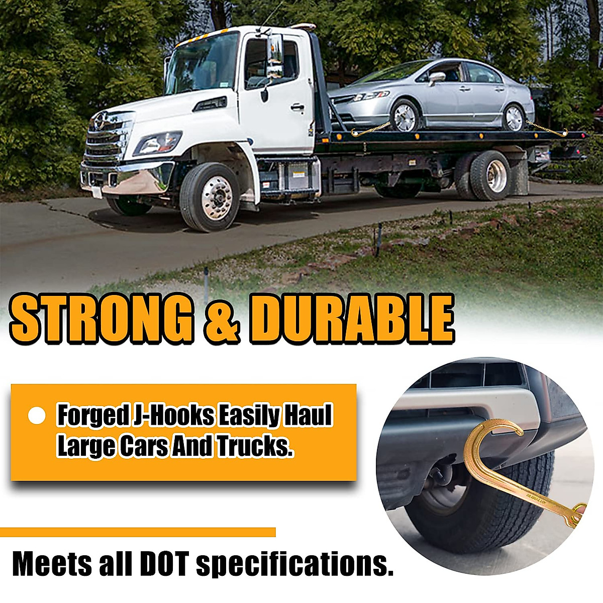 FITHOIST Grade 80 Chain V-Bridle | 5/16In x 2Ft Towing Chain Bridle with J Hooks and Grab Hooks | Bridle Transport Chain with 4,900LBS Safe Working Load | for Flatbed Truck Rollback Wrecker Carrier