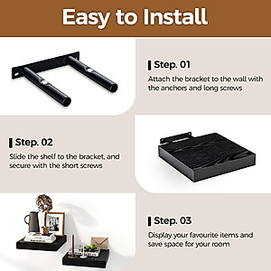 Black Floating Shelves 24 inches Long Set of 3, Bathroom Wall Shelves Over Toilet for Towels, Modern Wood Mounted Storage Shelf for Bedroom Living Laundry Room Kitchen Office Closet