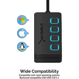 SABRENT 4 Port USB 2.0 Data Hub with Individual LED lit Power Switches [Charging NOT Supported] for Mac & PC (HB-UMLS)