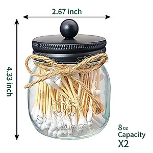 DICOBEE Qtip and Cotton Ball Holder Set, Clear Jars for Bathroom Storage, Glass Apothecary Jars Bathroom Canisters for Cotton Swabs,Rounds,Bath Salts,Makeup Sponges, Large Vanity Jars with Lids 2 Pack