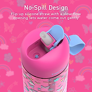 Bentgo Kids Water Bottle - Leak-Proof, Durable Tritan, BPA-Free 15 oz. Cup for Kids/Toddlers Ages 3+, Safe Sip Spout, Carrying Handle, & Dishwasher Safe for School & Sports (Rainbows & Butterflies)