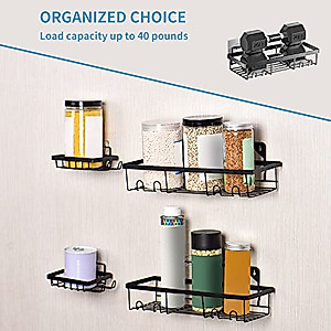 Oudvaker 4 Pack Shower Caddy Shelf Organizer Rack with Shower Soap Holder Wall Self Adhesive Suction Bathroom Set Decor Organization Shelves Kitchen Storage Spice Rack, Black