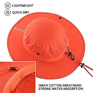 Home Prefer UPF50+ Wide Brim Sun Hat for Mens Womens UV Protection Beach Bucket Hat Airy Cowboy Hat for Fishing Hiking Gardening Orange