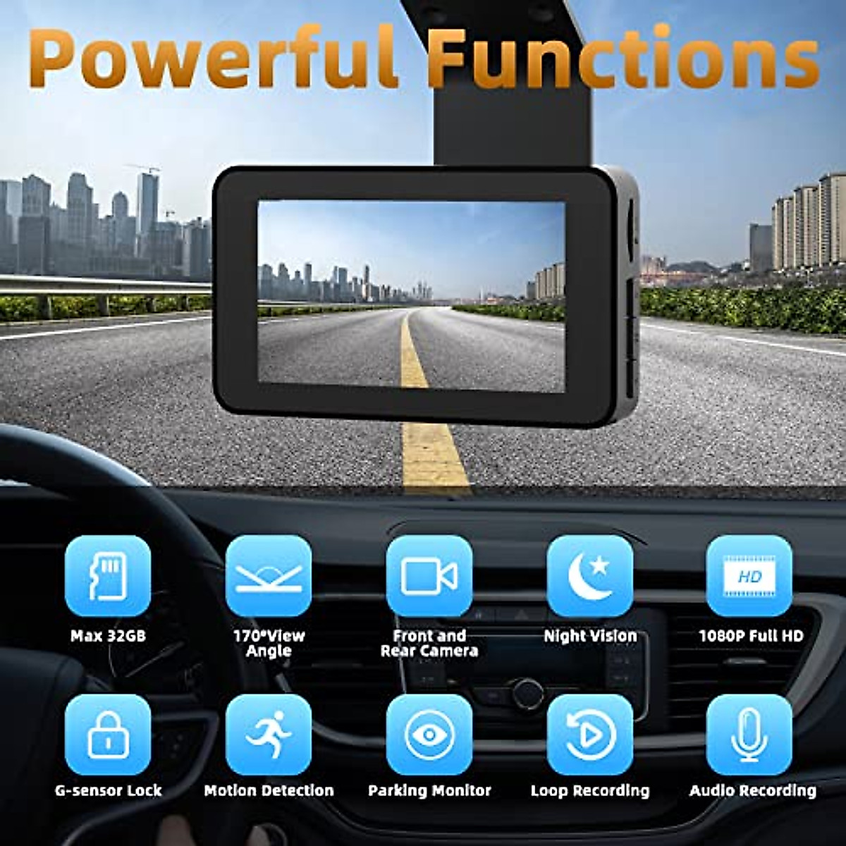 Ajvvf Dash Cam Front and Rear, 1080P Dashcam for Cars,170°Wide Angle Dashboard Cameras， Super Night Vision, G-Sensor, Loop Recording, Motion Detection, 24 Hours Parking Monitor with 32GB Card…