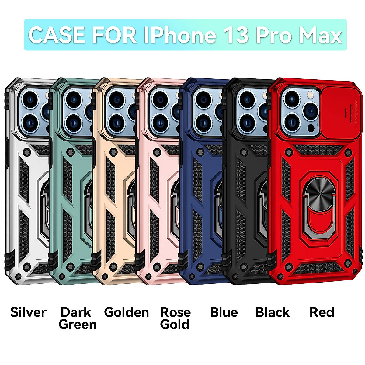 Hitaoyou for iPhone 13 Pro Max Case, iPhone 13 Pro Max Case with Camera Cover & Kickstand Military Grade Shockproof Heavy Duty Protective with Magnetic Car Holder Case for iPhone 13 Pro Max 6.7" Blue