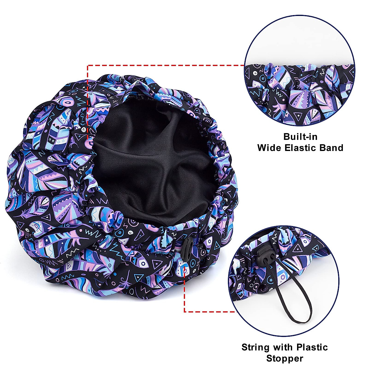 POZILAN Luxury Shower Cap for Women, Waterproof Reusable Shower Caps Double Layers Soft Silk Satin Lined, Extra Large for Long Hair, Adjustable for Most Heads Size