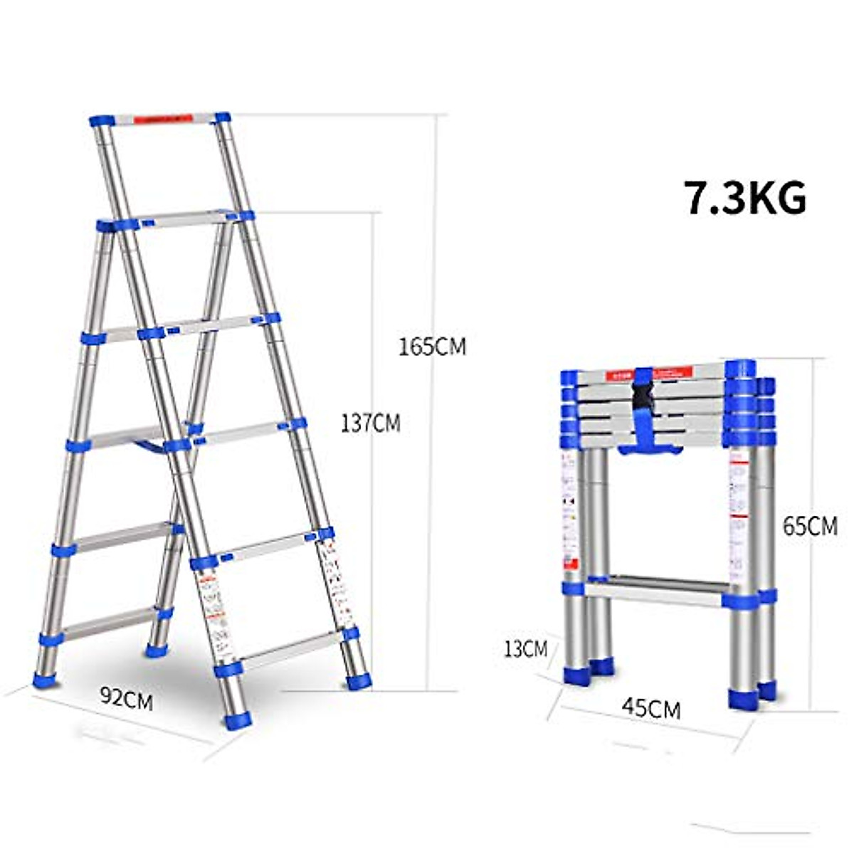 PENGJIE Folding Ladder Step Stool Telescopic Ladder 5 Step Folding Portable Aluminium Ladder A-Frame Multi-Purpose
