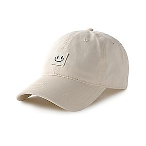 FURTALK Smile Face Baseball Cap for Women Men Adjustable Unstructured Washed Low Profile Baseball Hat Beige