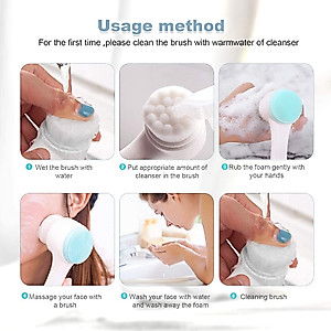 Facial Cleansing Brush, 2-in-1 Deep Cleansing Skin Keratin Silicone Manual Super Soft Massage for Face Care