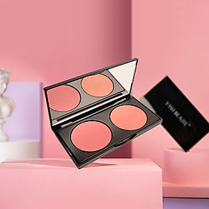 YMH BEAUTE Blush Highlighter Duo Palette, High Pigment Long Lasting Face Peach Blush Makeup Palette