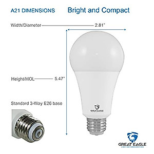 Great Eagle 50/100/150W Equivalent 3-Way A21 LED Light Bulb 2700K Warm White Color (2-Pack)