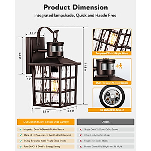 VIANIS ORB Motion Sensor Outdoor Lights Wall Mount, Dusk to Dawn Waterproof Exterior Lantern for House, Oil Rubbed Bronze Anti-Rust Garage Sconce Outside for Door, Garage, Entryway, Hallway