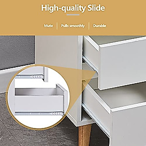 CLIPOP Set of 2 Modern Nightstand with 2 Drawers, Open Shelf, Solid Wood Legs, Wood Bedside Table with Vertical Open Storage, End Side Table for Bedroom Living Room (White)