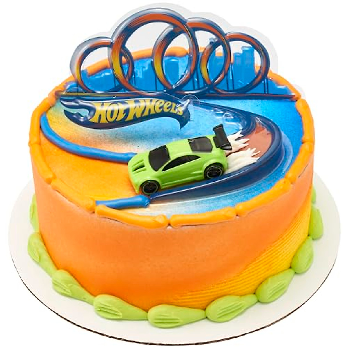 DecoSet® Hot Wheels Drift Birthday Cake Decorations, 2-Piece Topper with Race Car and 3D Racetrack Plaque, Create Action-Packed Racing Cakes for Birthdays and Parties