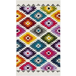 SAFAVIEH Fiesta Shag Collection 3' x 5' Cream / Multi FSG374A Modern Non-Shedding Living Room Bedroom Dining Room Entryway Kids Area Rug