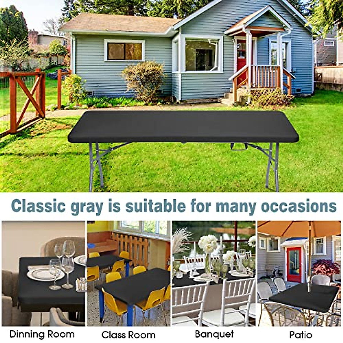 6 Pieces Spandex Tablecloth Stretch Fitted Tablecloth Polyester Fitted Picnic Table Cover Washable Folding Table Cover Rectangle Tablecloth with Elastic for Picnic Party(Black,60 x 30 x 30 Inch)