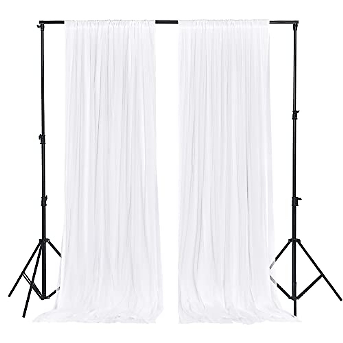 RYB HOME White Wedding Backdrops, Double Layer Backdrop Curtains with Tulle Overlay, Party Backdrop Drapes for Ceremony Family Gatherings Photography, W5 ft x L8ft, 2 Panels
