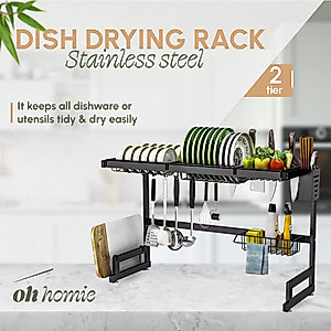 Oh Hommie Dish Drying Rack for Kitchen Counter, Dish Drainers for Kitchen Counter, Dish Rack Over Sink, Stainless Steel, Large Dish Drying Rack