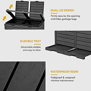 DWVO Outdoor Large Resin Trash Can, 62 Gallon Classified Hideaway Garbage Bins with Dual Lid and Drip Trays for Porch, Backyard, Deck, Patio, Poolside, Easy to Clean, 248 Quart, Black