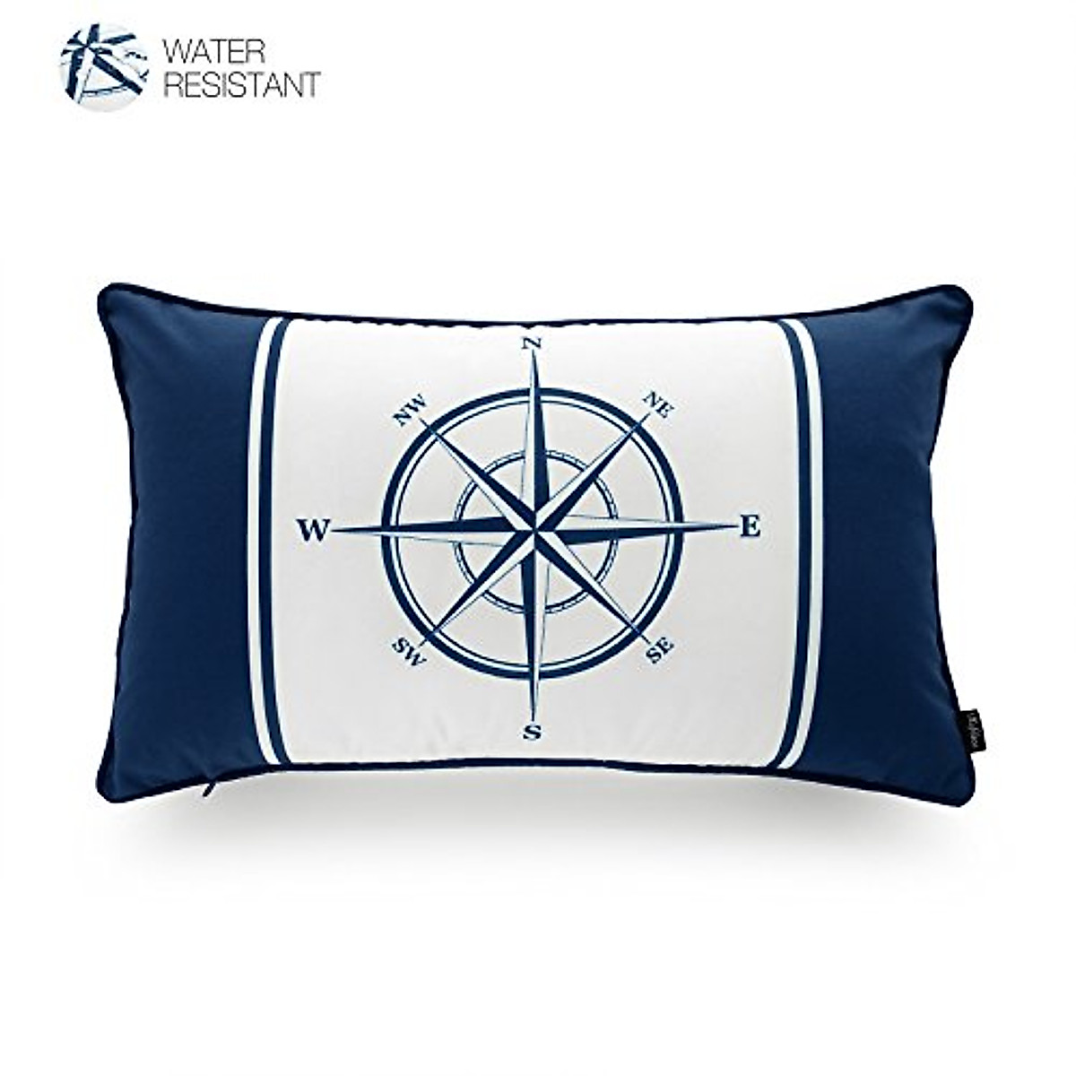 Hofdeco Nautical Indoor Outdoor Pillow Cover ONLY, Water Resistant for Patio Lounge Sofa, Navy Blue Wheel Flag Anchor Compass Stripes, 18"x18" 12"x20", Set of 5