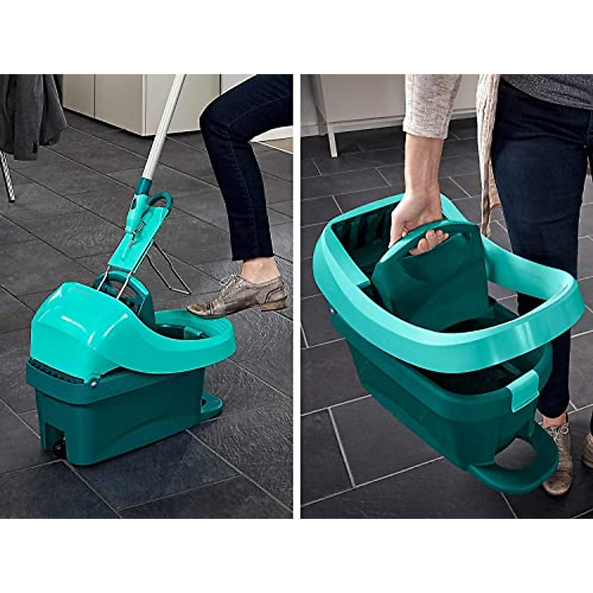 Leifheit Mop Press Professional Evo with Handy Integrated Wheels, Green