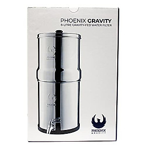 Phoenix Gravity 2.25 Gallons Gravity Fed Stainless Steel Drinking Water Filter and Purifier with 2 Carbon Filters and Stainless Steel Tap