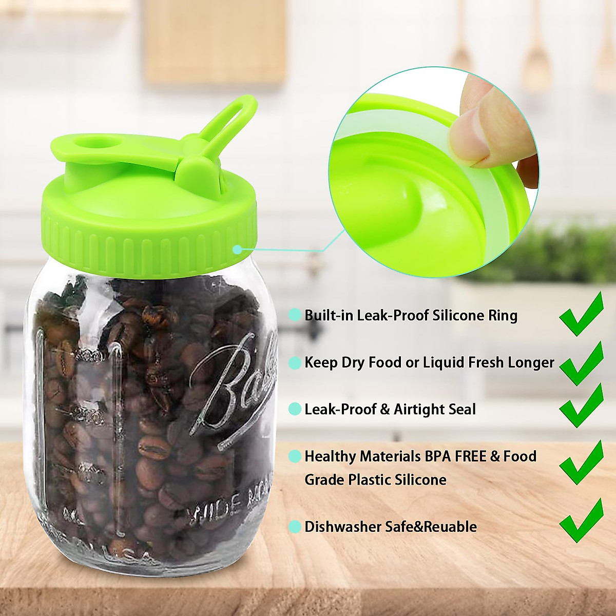 Mason Jar Lids, 6 Pcs Regular Mason Jar Pour Spout Lid, Mason Jar Lids for Ball or Kerr Jars, Reusable Canning Lids with Flip Top and Leak-Proof Seal (JAR NOT INCLUDED)