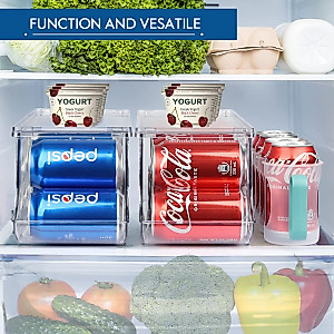 Refrigerator Organizer Bins, Soda Can Organizers, Stacking Drink Dispenser Holders Storage with Lids for Pantry, Fridge, Freezer, Kitchen, Cabinets-Holds 9 Cans Each, BPA-Free, Clear Design, (4-Pack)