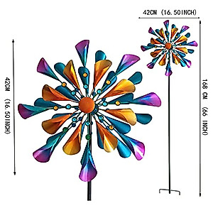 Kinetic Wind Spinners Outdoor Garden Stake, Hight 66 Inch Metal Windmill for Yard Patio Lawn Garden Decorations, 360 Swivel Flower Double Wind Catchers Spinner with Stable Metal Stake