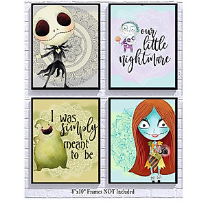 Silly Goose Gifts Nightmare Before Christmas Themed Character Wall Art Decor Baby Nursery Love (Grey Art Set)