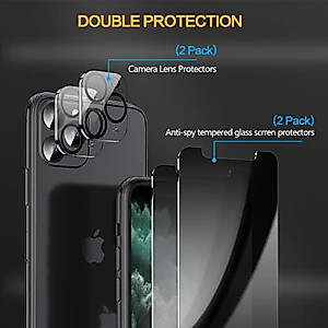 sorlnern [2+2 Pack] iPhone 11 Pro Privacy Screen Protectors with Camera Lens Protectors, Anti-Spy 9H Tempered Glass Film Screen Protectors for iPhone 11 Pro (5.8), Case Friendly, Bubble Free