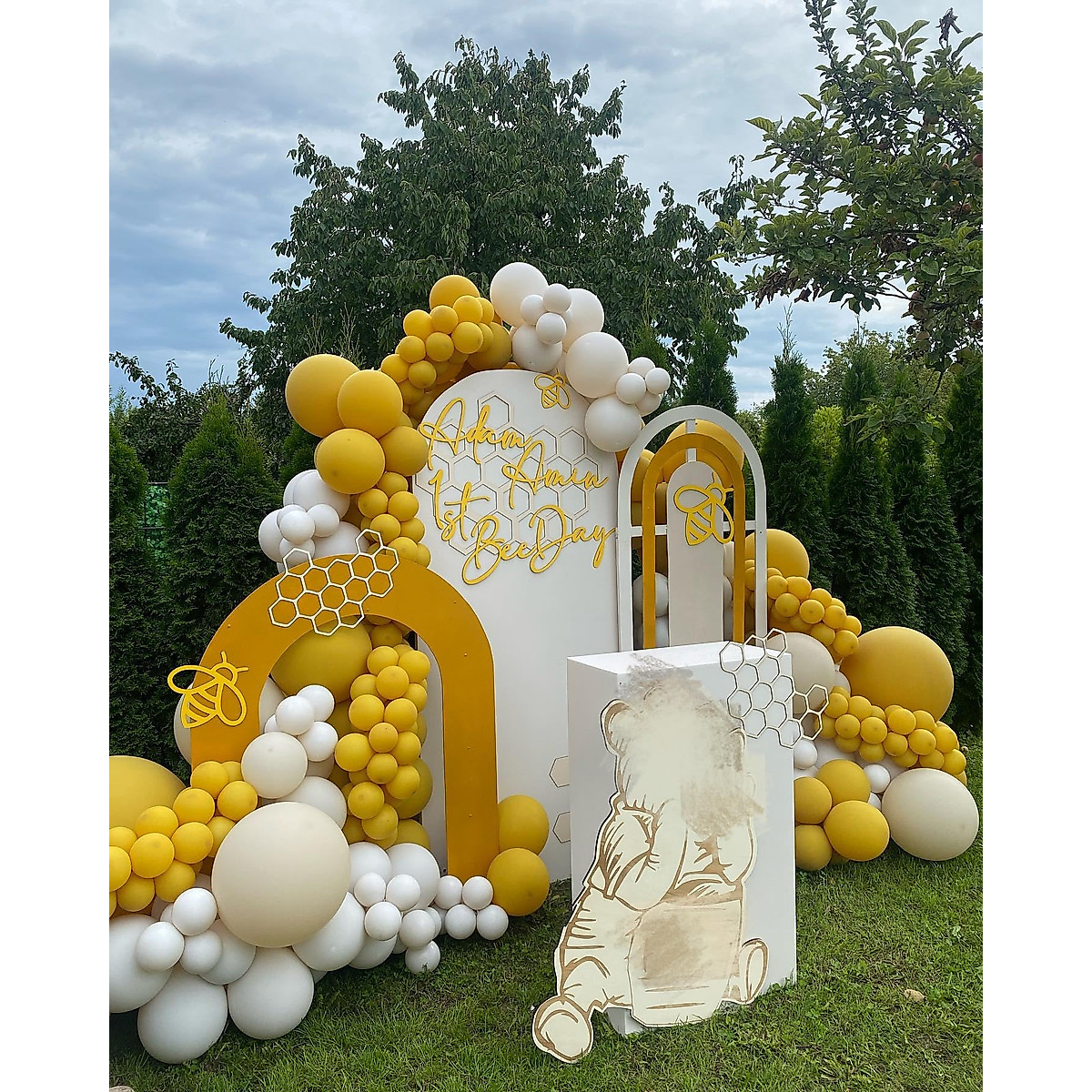 Yelloow Balloon Arch Garland Kit Lemon For Baby Shower Birthday Party Decprations 137pcs Double-Stuffed Layer Bee Brown Gray White