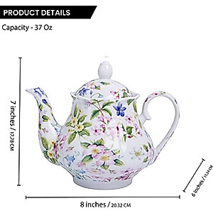 European Style Ceramic Teapot Coffee Pot Water Pot Porcelain Vintage Gift Tea Pot (Dog Rose)