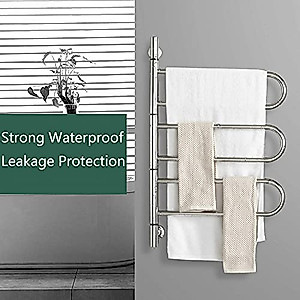 Heated Towel Rack, Plug in Towel Warmer Radiator, U Shaped Towel Rack 180 Degree Rotation 304 Stainless Steel Heated Towel Rail, Wall Mounted Electric Drying Rack,Black ，Electric Towel Warmer