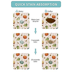 Coffee Mat for Counter, Watercolor Pumpkin Vegetable Pink Stripes Absorbent Hide Stain Coffee Bar Mat, Non-slip Coffee Bar Accessories Kitchen Drying Mat Fit Under Coffee Maker Espresso Machine
