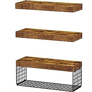 QEEIG Bathroom Shelves Over Toilet Wall Mounted Floating Shelves Farmhouse Shelf Toilet Paper Holder Small 16 inch Set of 3, Rustic Brown