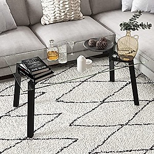 Tangkula Tempered Glass Coffee Table, Rectangular Center Table with Heavy Duty Metal Frame, Modern Minimalist Cocktail Table, Clear Tea Table for Living Room Reception Office, 44 x 24 x 18 Inch