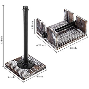 MyGift Torched Wood and Industrial Metal Paper Towel and Napkin Holder Set, Countertop Paper Towel Holder and Flat Napkin Holder with Weighted Arm