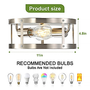 Sewterolyn 2-Light Industrial Flush Mount Ceiling Light Fixture,Brushed Nickel Farmhouse Ceiling Light Fixture,Modern Flush Mount Light Fixture for Kitchen Bedroom Living Room Hallway 2 Pack