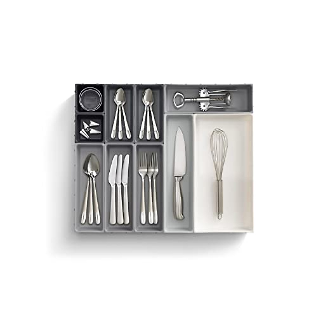 Joseph Joseph Blox 10 Piece Grey Plastic Storage Trays and DrawerStore Expandable Kitchen Drawer Organizer for Utensils, Cutlery, and Gadgets