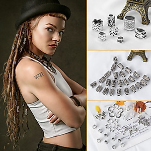 152PCS Vikings Hair Jewelry Norse Runes Tube Beads, Metal Clips Cuffs Rings, Accessories for Braids Dreadlocks Beads for Braiding Beard Decoration Bracelets Pendant Necklace DIY