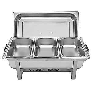 ROVSUN 8 Quart Chafing Dish Buffet Set, Stainless Steel Catering Serve Chafer, Restaurant Food Warmer, Rectangular Buffet Stove with 3 1/3 Size Food Pans and Foldable Frame for Party (1 Pack)