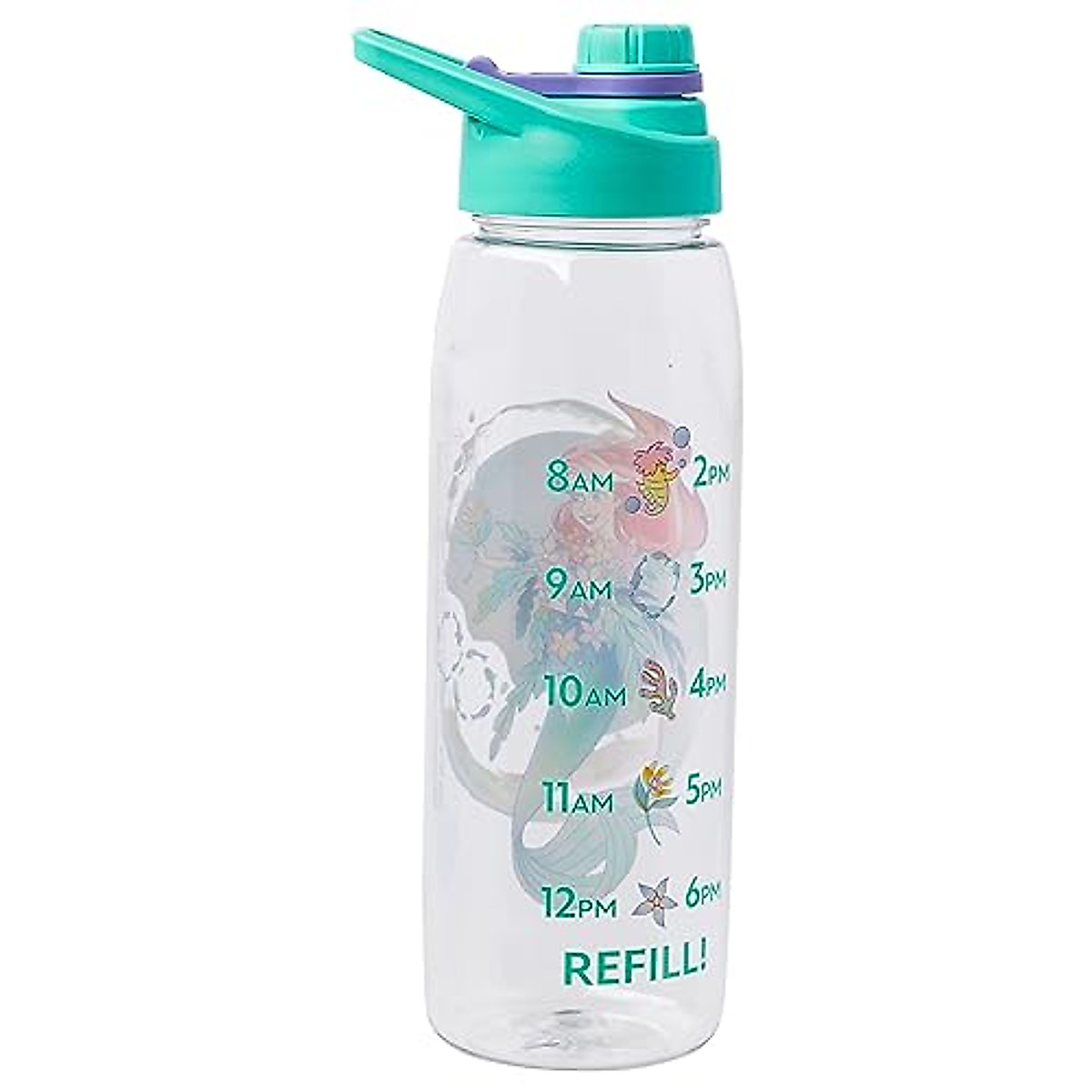 Silver Buffalo Disney The Little Mermaid Ariel Hydration Tracker Schedule Water Bottle With Screw-On Lid, 28 Ounces